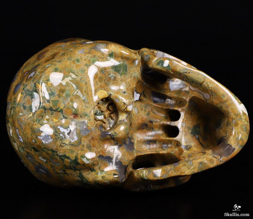Huge 5.4" Rainforest Jasper Carved Crystal Skull, Super Realistic ...