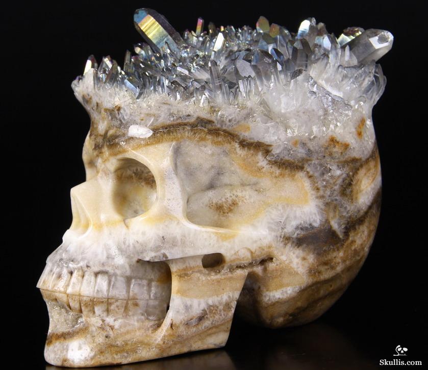 Rainbows Druse Huge 5.7" Quartz Rock Crystal Carved Crystal Skull ...