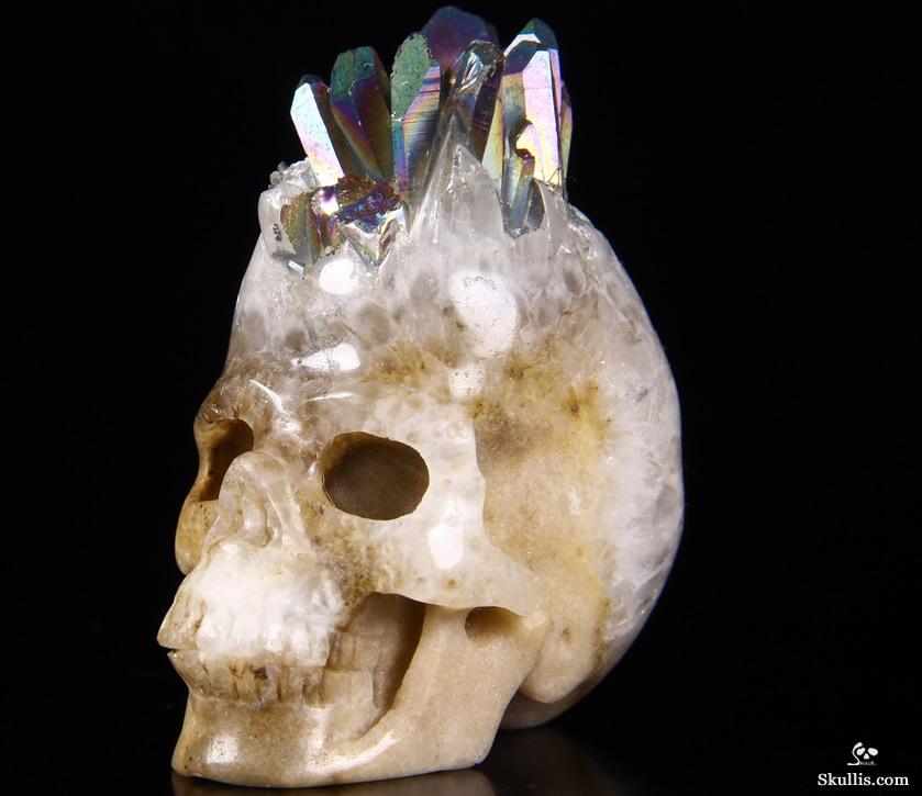 Rainbows Druse 2.7" Quartz Rock Crystal Carved Crystal Skull, Realistic ...