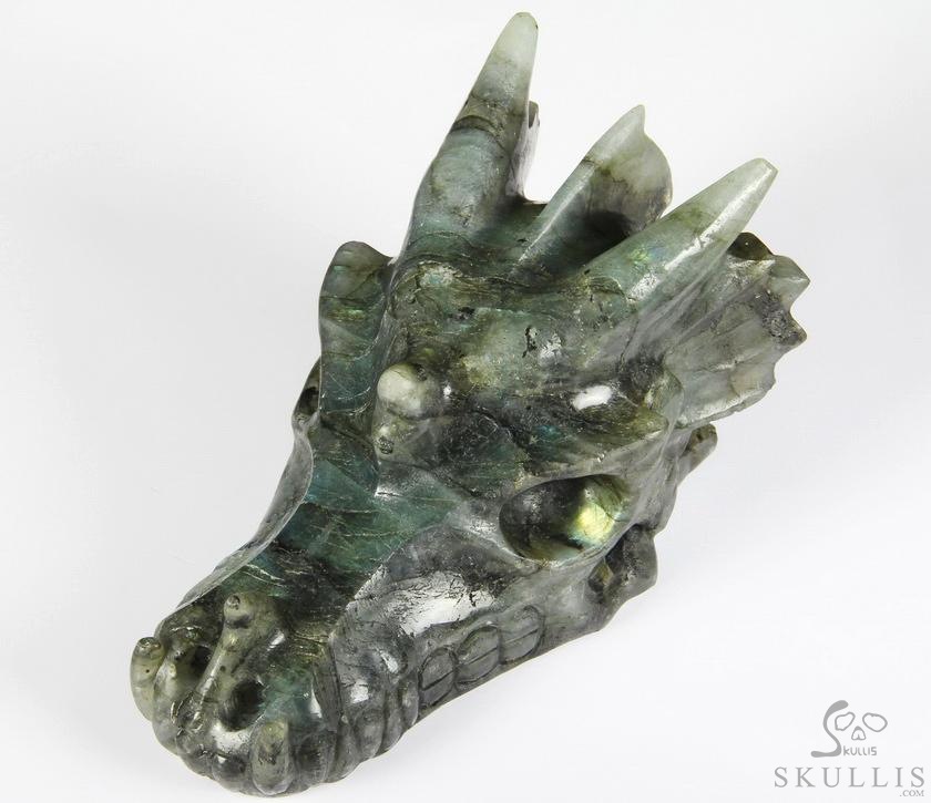 Flash 5.5" Labradorite Carved Dragon Skull & Custom blue tiger Eye eyes ...