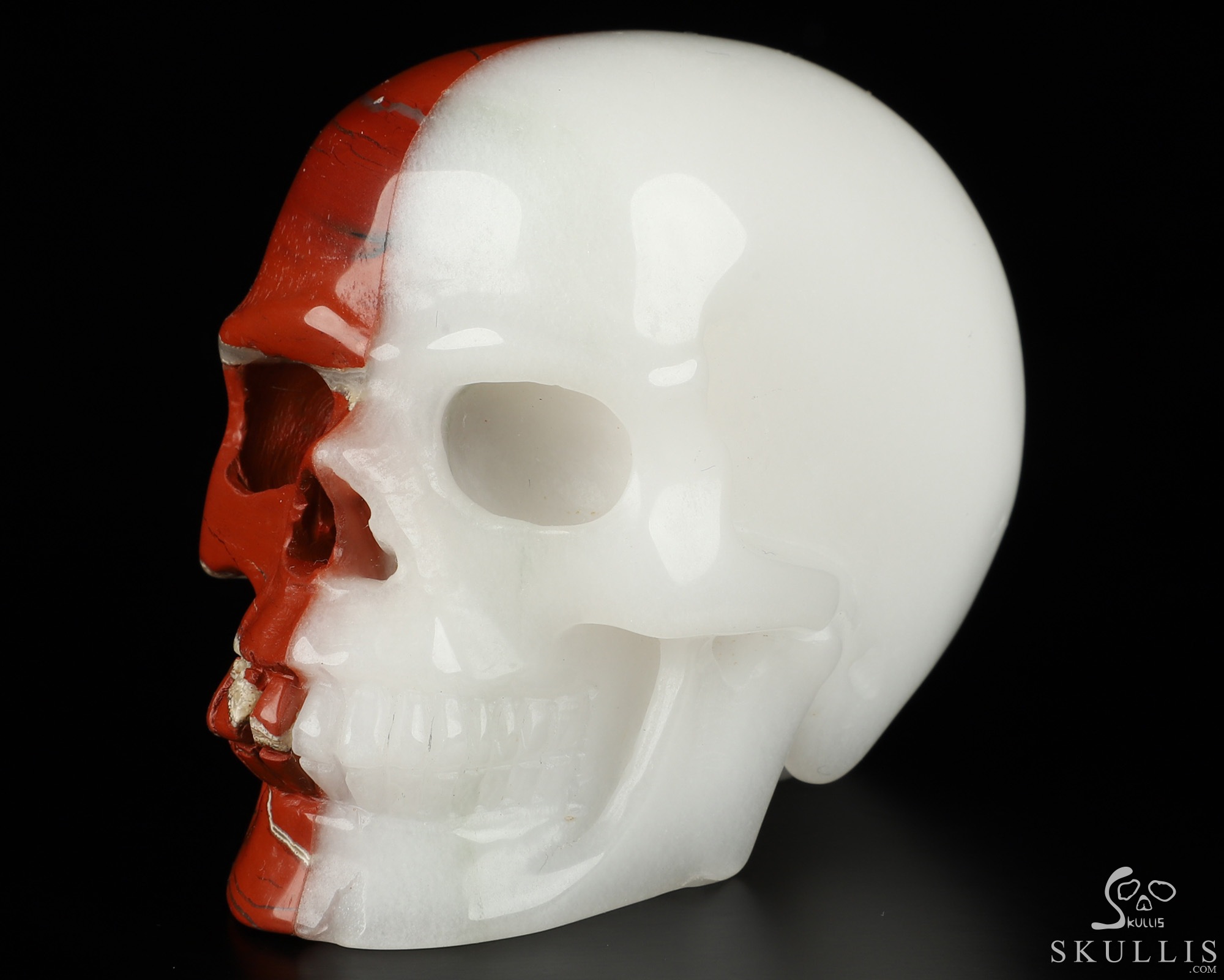 3.0" Red & White Carved Crystal Skull, Realistic - Skullis Gemstone ...
