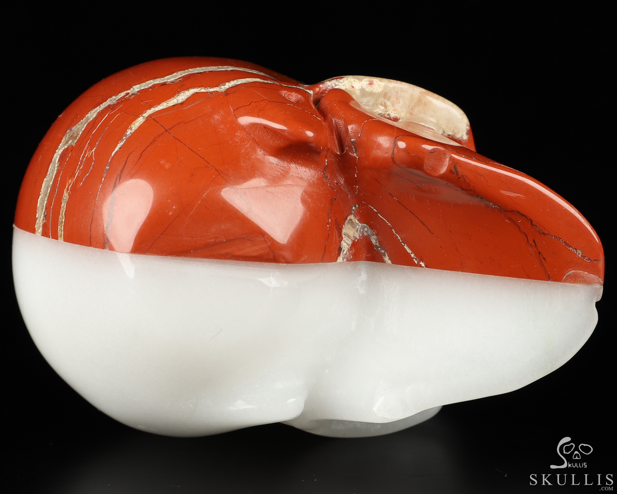 3.0" Red & White Carved Crystal Skull, Realistic - Skullis Gemstone ...