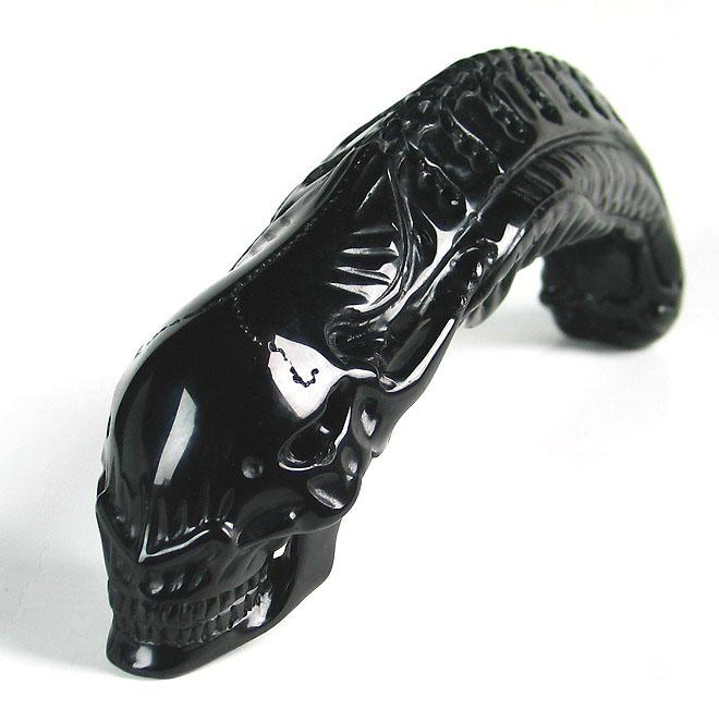 Elongated Huge 8.1" Black Obsidian Carved Crystal Alien Skull - Skullis ...