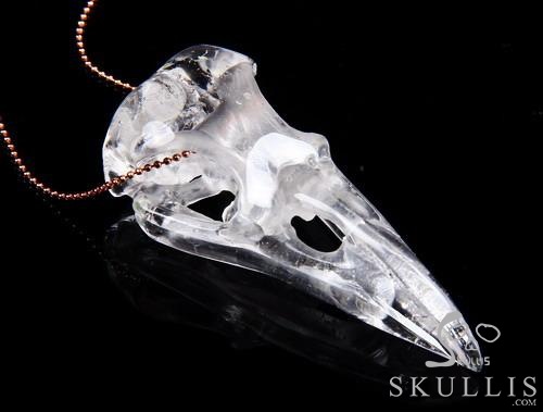 Clear Quartz Rock Crystal Carved Crystal Raven Skull Pendant - Skullis ...