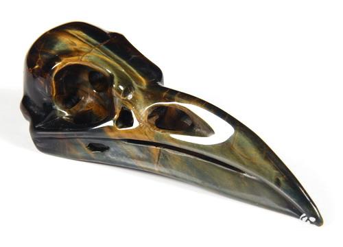 Top Quality! Blue & Gold Tiger Eye Carved Crystal Raven Skull Pendant ...