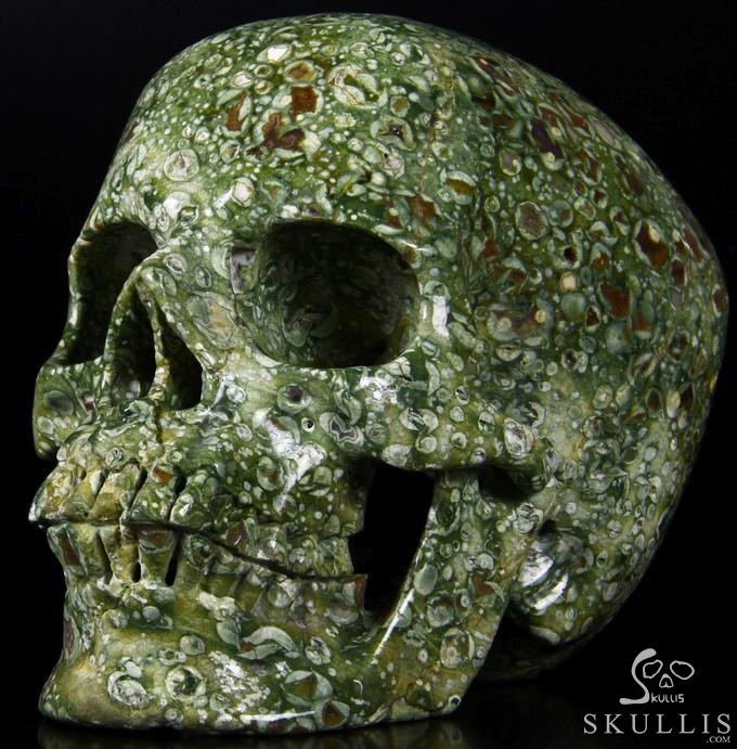 Lifesized 7.2" Rainforest Jasper Carved Crystal Skull, Super Realistic ...