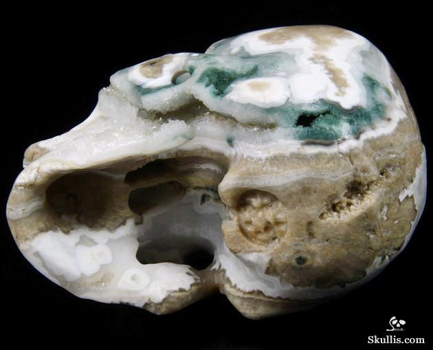 UNIQUE GEODE HUGE 5.1" Ocean Jasper Carved Crystal Skull, Super ...