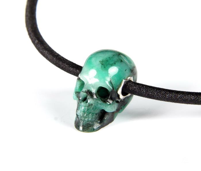 Gemstone 0.9" Emerald Carved Crystal Skull Pendant with Sterling Silver ...