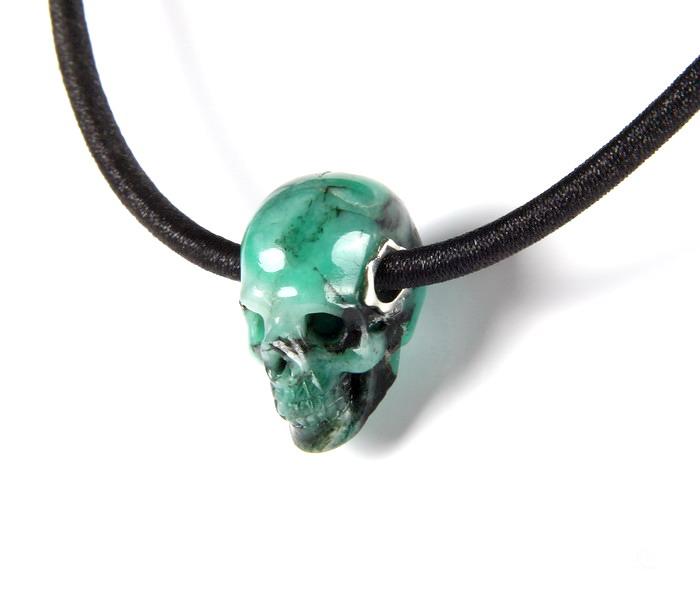 Gemstone 0.9" Emerald Carved Crystal Skull Pendant with Sterling Silver ...