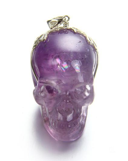 1.6" Amethyst Carved Crystal Skull with Sterling Silver - Skullis ...
