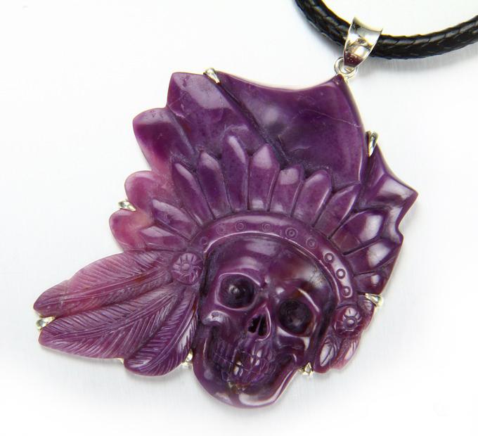 Gemstone Sugilite Carved Crystal Skull Pendant with Sterling Silver ...