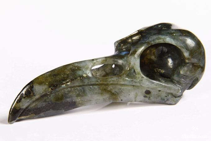 Amazing Flash Gemstone Huge 4.8" Labradorite Carved Crystal Raven Skull ...