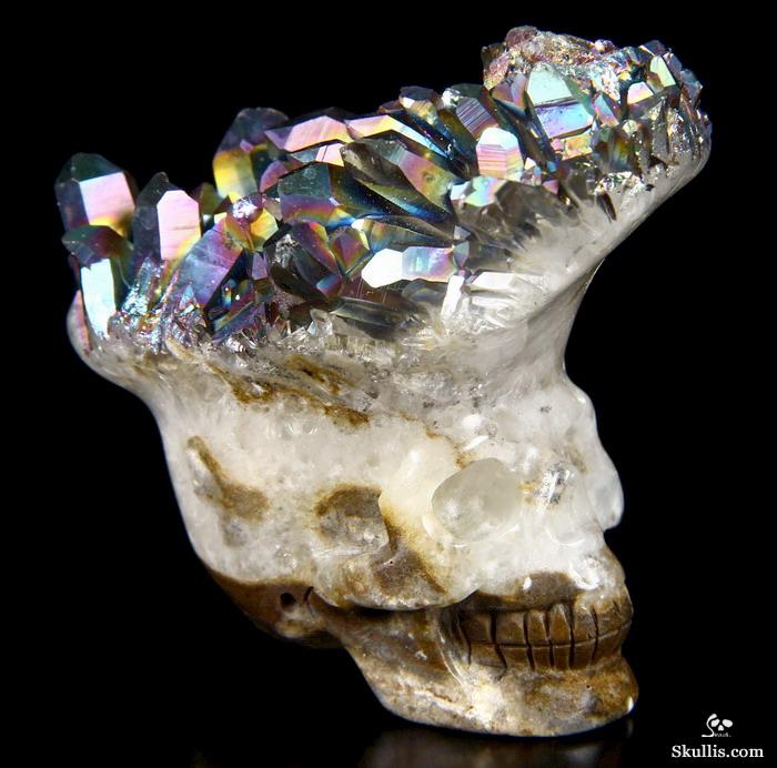 Rainbows Aura 2.5" Quartz Druse Carved Crystal Skull - Skullis Gemstone ...