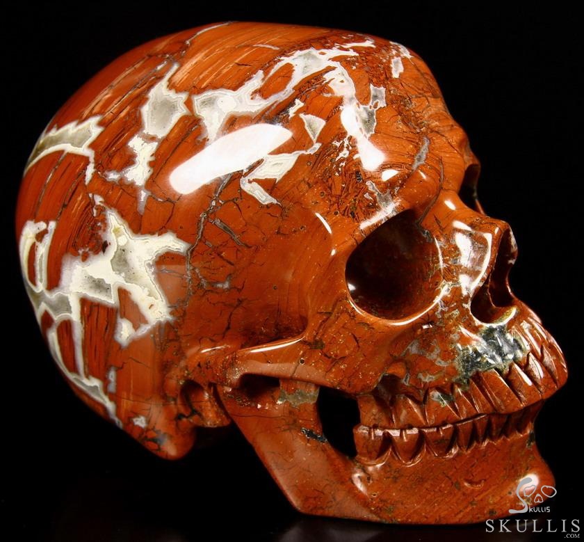 Huge 5.2" Red Jasper Carved Crystal Skull, Super Realistic - Skullis ...