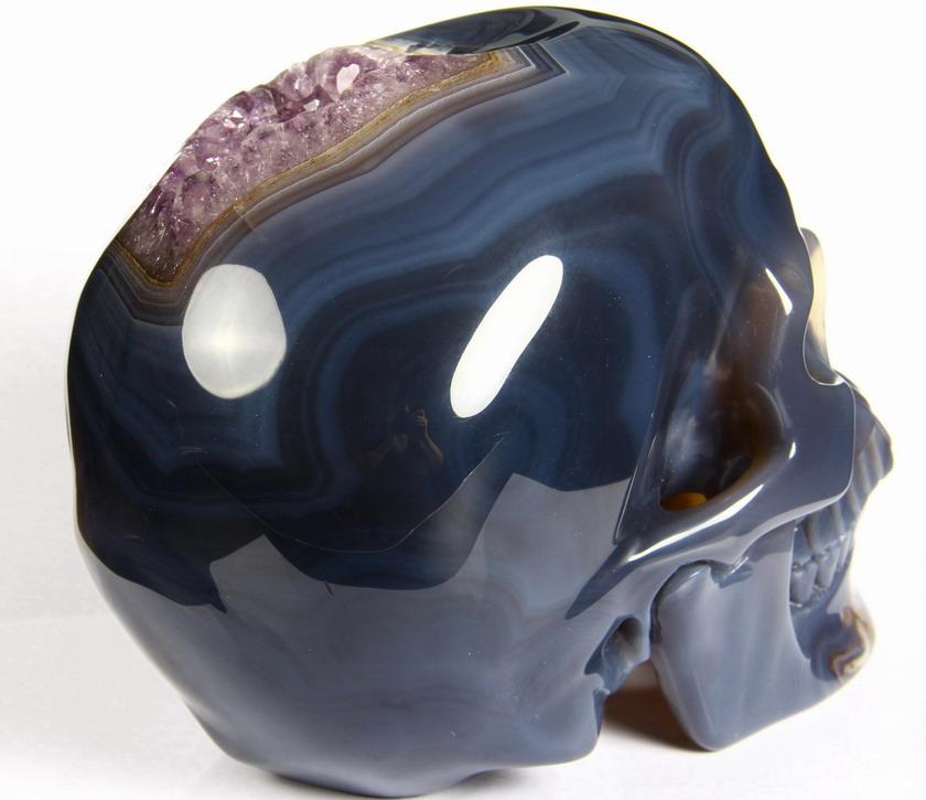 Unique Huge 5.7" Amethyst Geode Agate Carved Crystal Geode Skull, Super ...