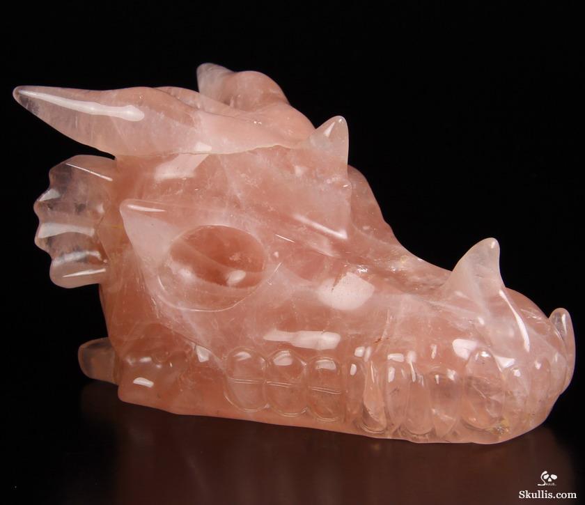 Huge 5.3" Rose Quartz Carved Crystal Dragon Skull - Skullis Gemstone ...
