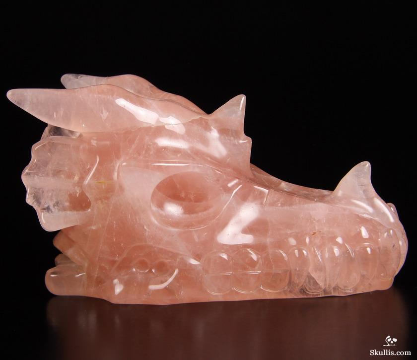 Huge 5.3" Rose Quartz Carved Crystal Dragon Skull - Skullis Gemstone ...