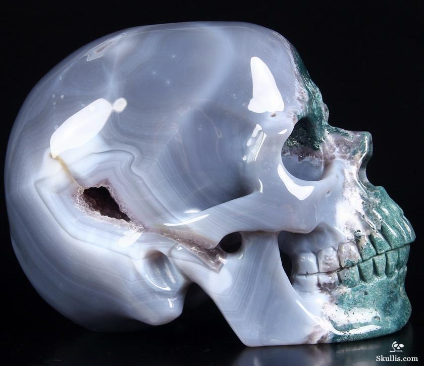 Lifesized 7.3" Amethyst Geode Agate Carved Crystal Skull, Super ...