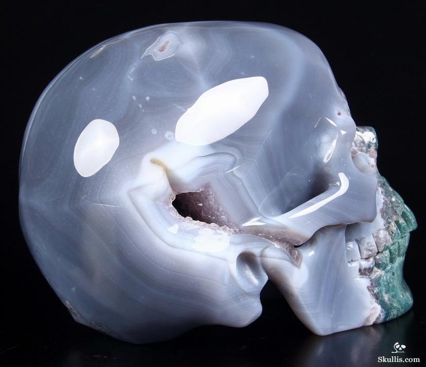 Lifesized 7.3" Amethyst Geode Agate Carved Crystal Skull, Super ...