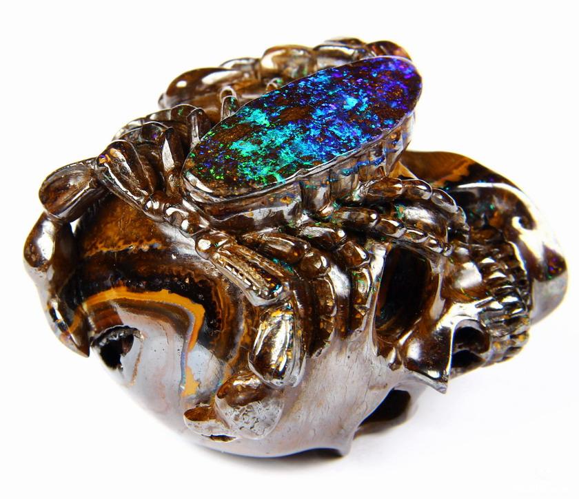 Awesome Gemstone 1.9" Matrix Opal Carved Crystal Skull & Scorpion ...