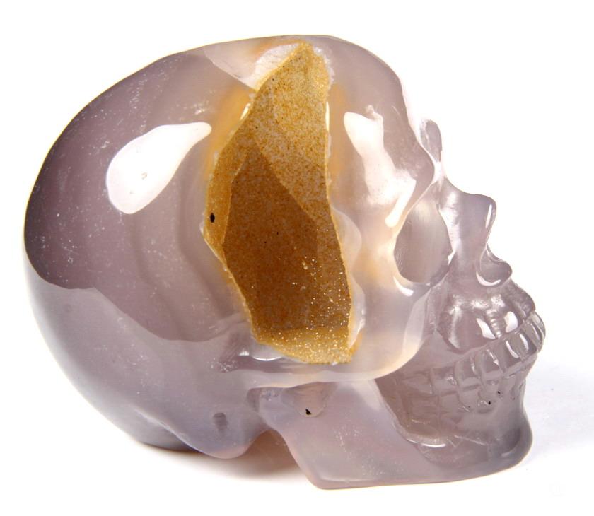 2.5" Agate Geode Carved Crystal Skull, Realistic - Skullis Gemstone ...