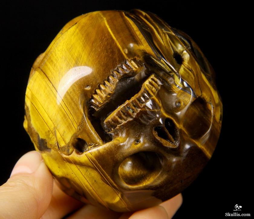 Amazing Flash Gemstone 2.6" Gold Tiger Eye Carved Crystal Skull Sphere ...