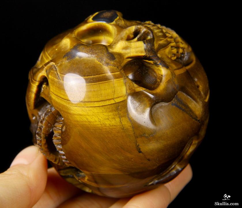 Amazing Flash Gemstone 2.6" Gold Tiger Eye Carved Crystal Skull Sphere ...