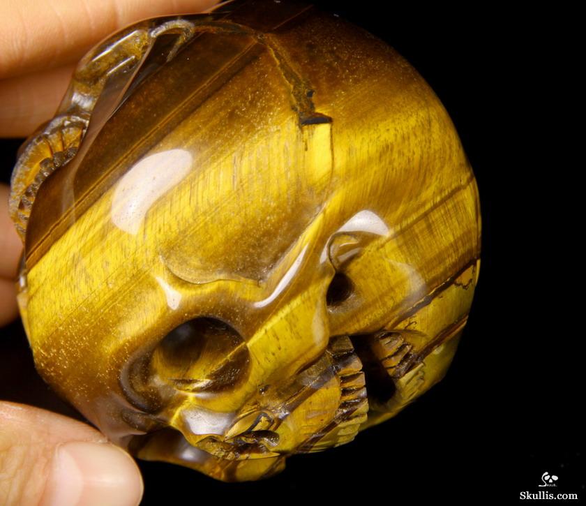 Amazing Flash Gemstone 2.6" Gold Tiger Eye Carved Crystal Skull Sphere ...