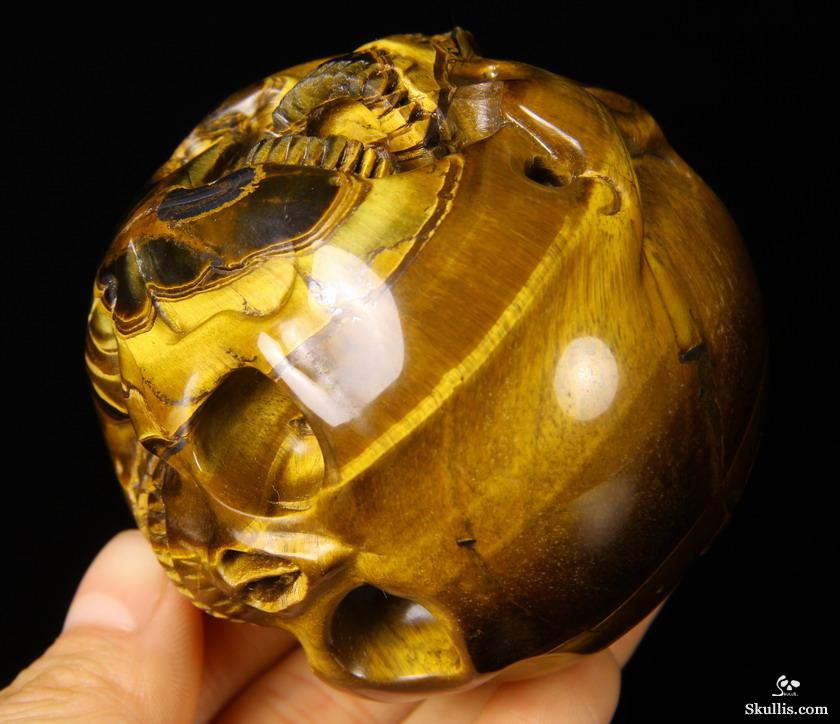 Amazing Flash Gemstone 2.6" Gold Tiger Eye Carved Crystal Skull Sphere ...