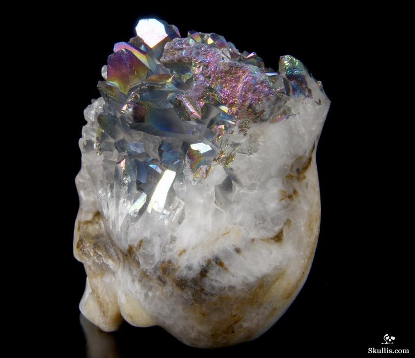 Rainbow Aura 2.7" Quartz Druse Carved Crystal Skull - Skullis Gemstone ...