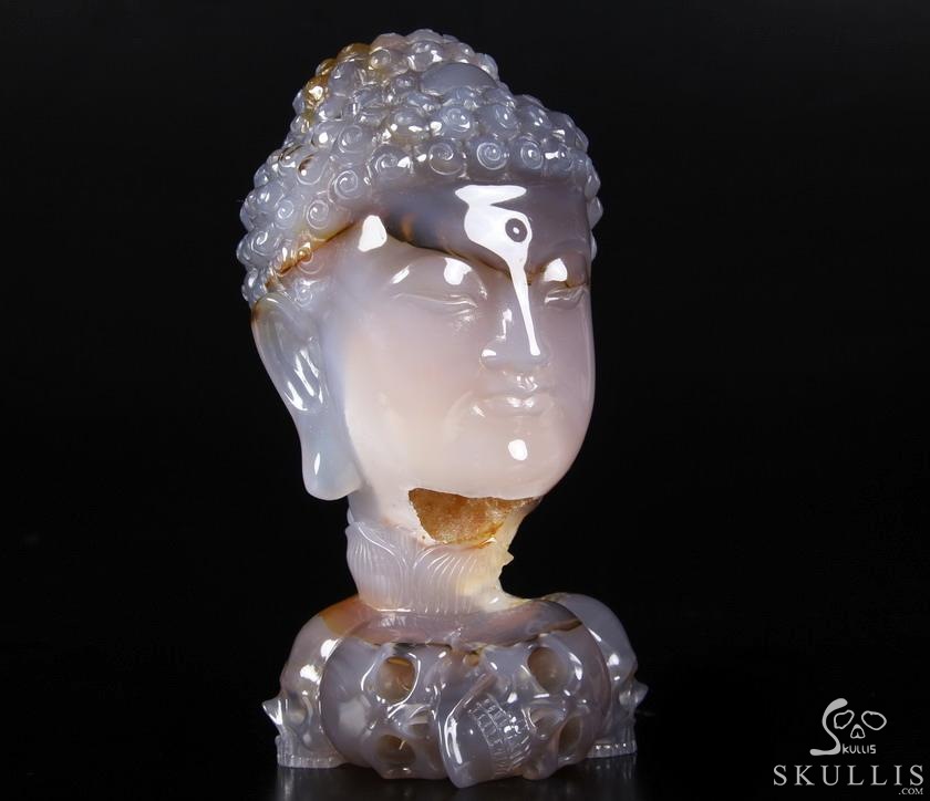 Huge 6.1" Agate Geode Carved Crystal Buddha Bodhisattva With Skull ...