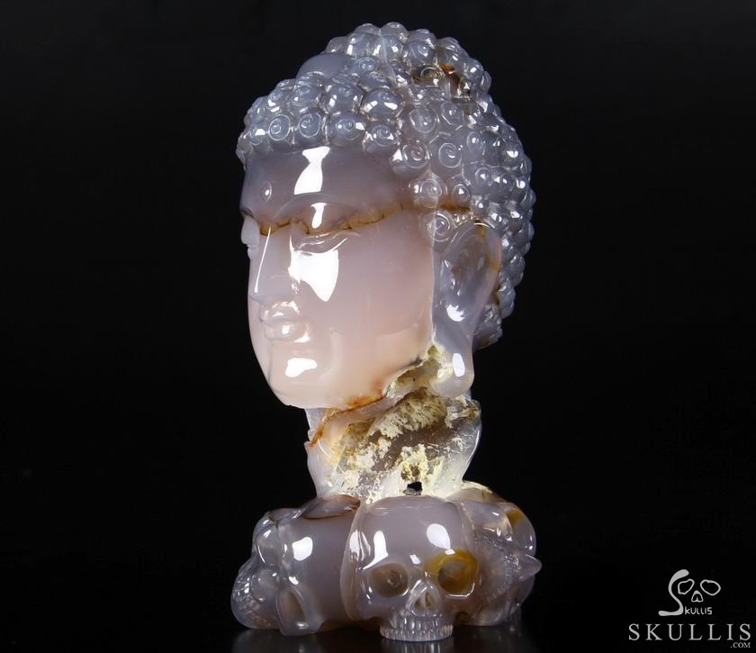 Huge 6.1" Agate Geode Carved Crystal Buddha Bodhisattva With Skull ...