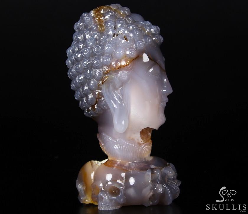 Huge 6.1" Agate Geode Carved Crystal Buddha Bodhisattva With Skull ...