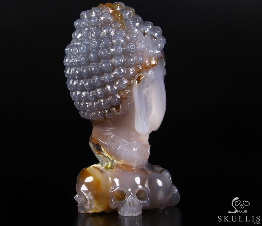 Huge 6.1" Agate Geode Carved Crystal Buddha Bodhisattva With Skull ...