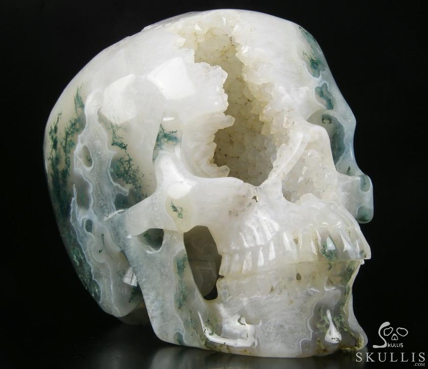 lifesized 6.7" Green Moss Agate Carved Crystal Skull, Super Realistic ...