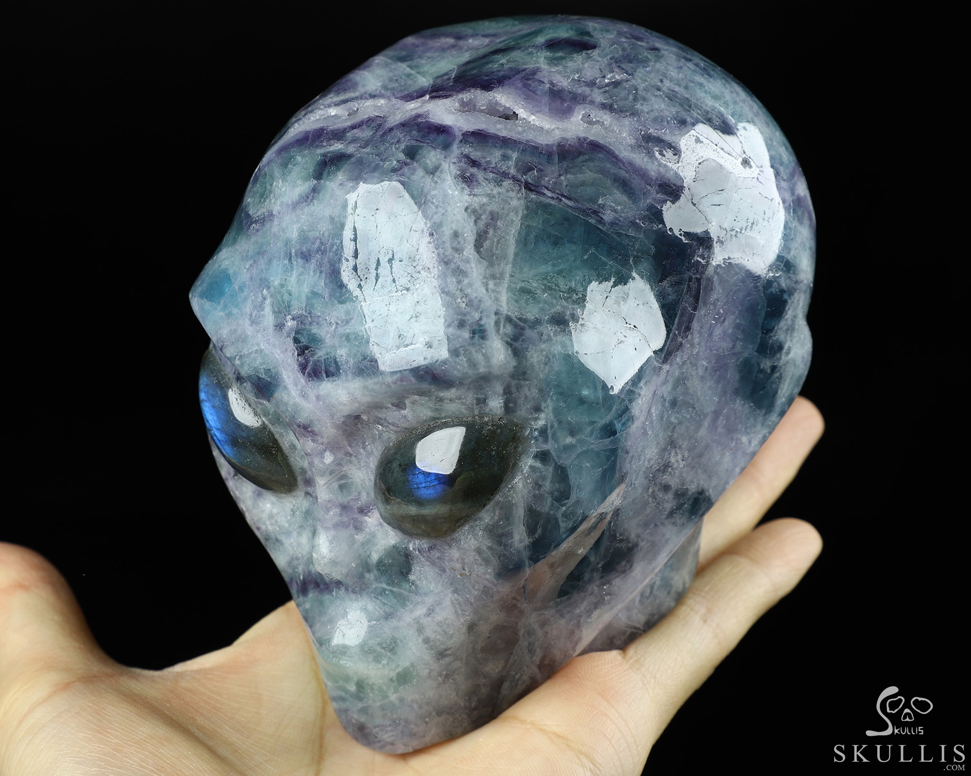 4.1" Fluorite CarvedCrystal Skull Companion with Labradorite Eyes， Star ...