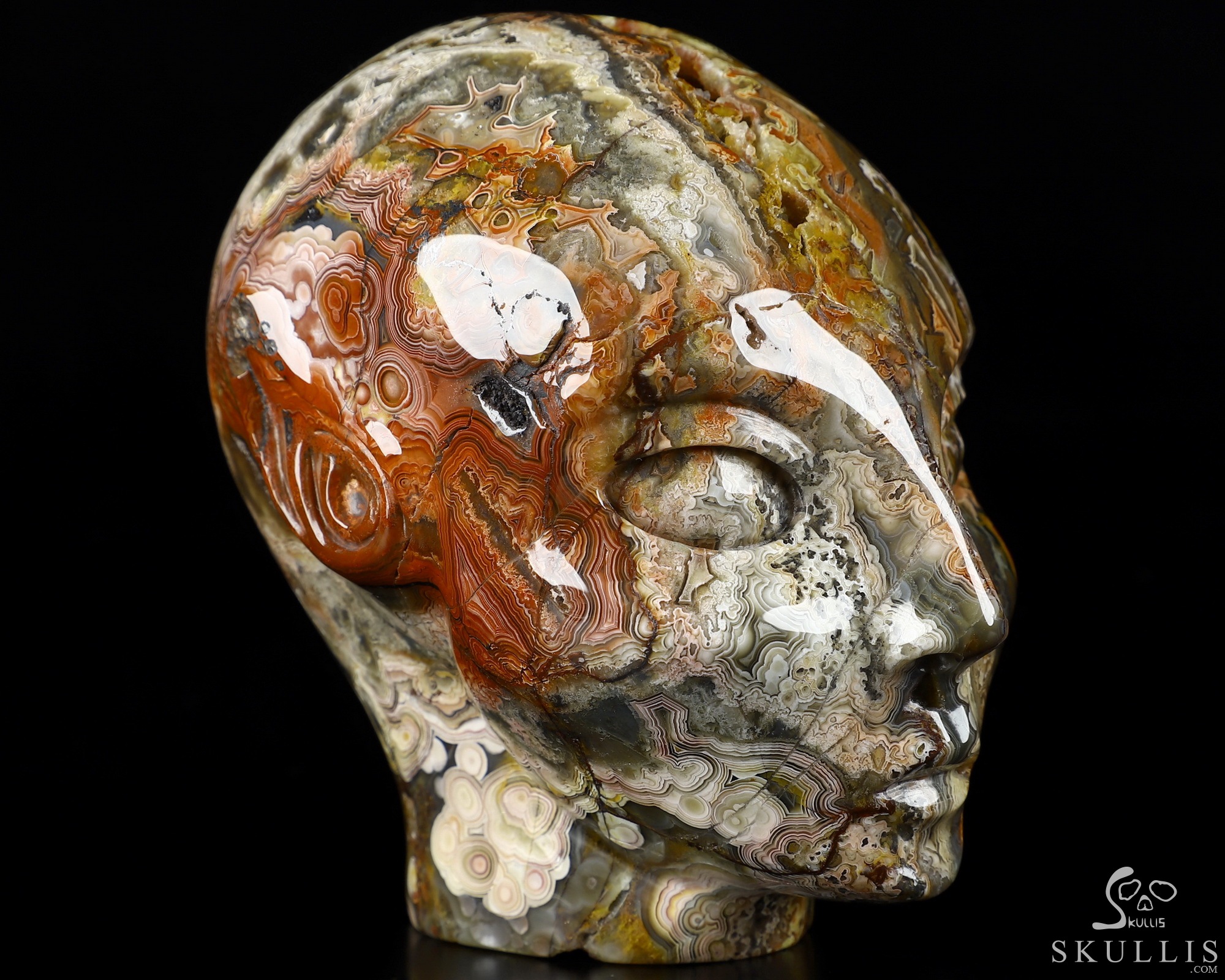 4.3" Red Crazy Lace Agate Carved Fairy Elf Alien Crystal Skull ...