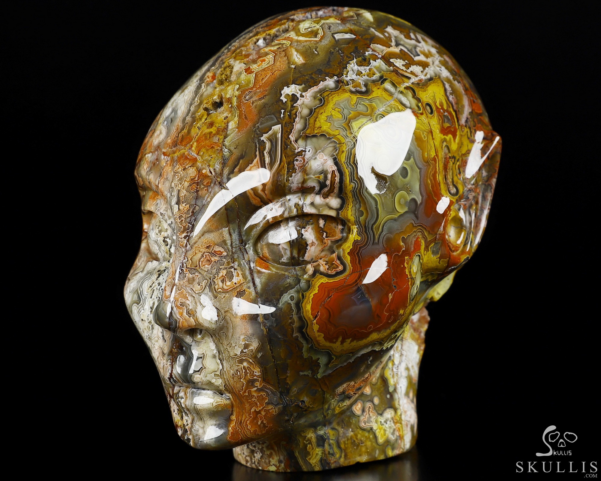 4.3" Red Crazy Lace Agate Carved Fairy Elf Alien Crystal Skull ...