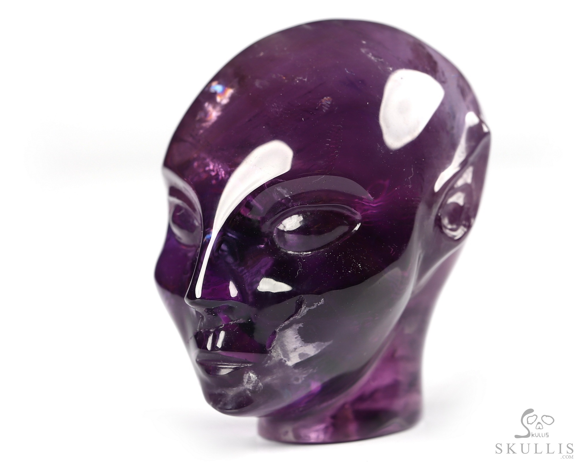 1.7" Amethyst Carved Fairy Elf Alien Crystal Skull Companion Sculpture ...