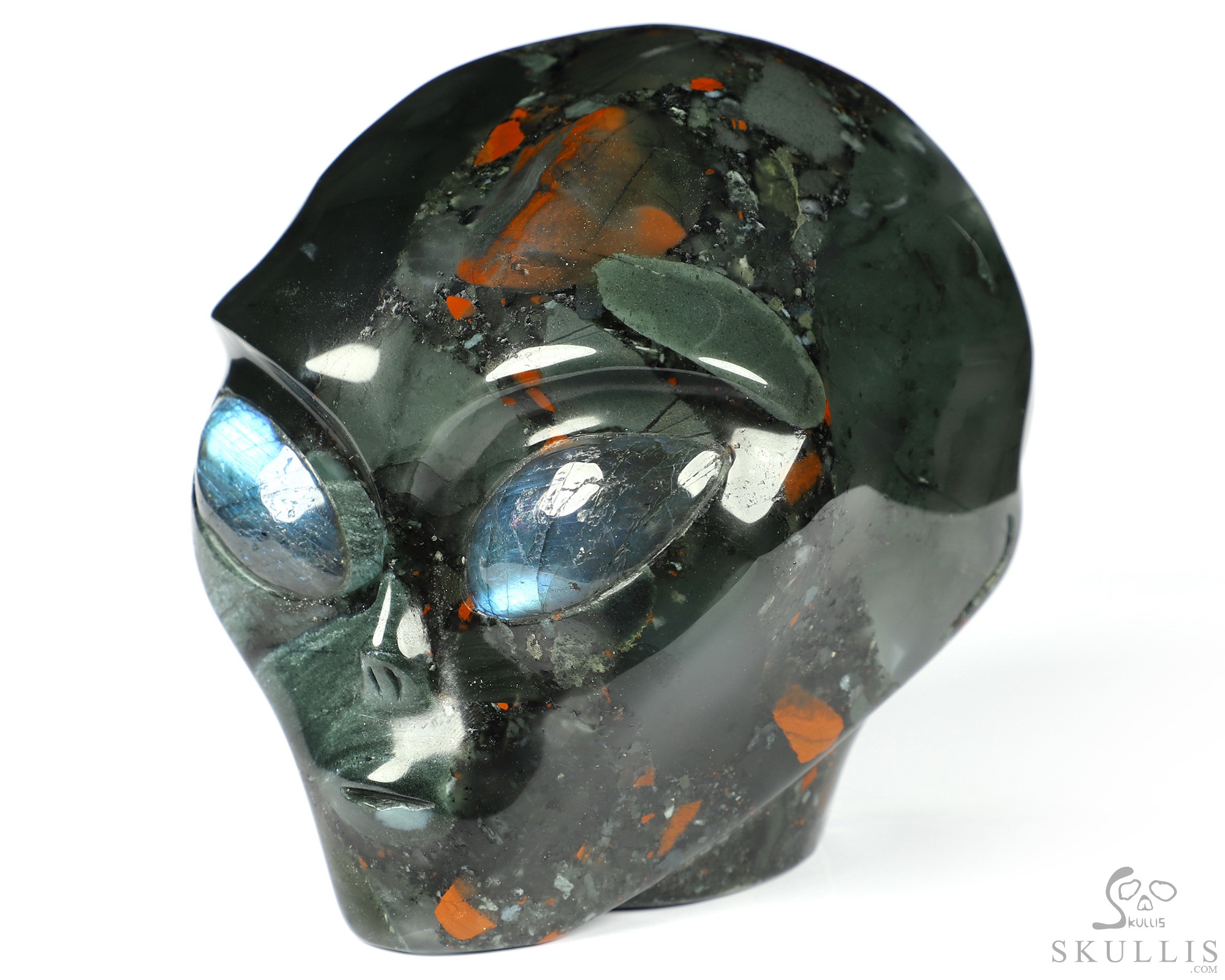 4.2" African Bloodstone CarvedCrystal Skull Companion with Labradorite ...