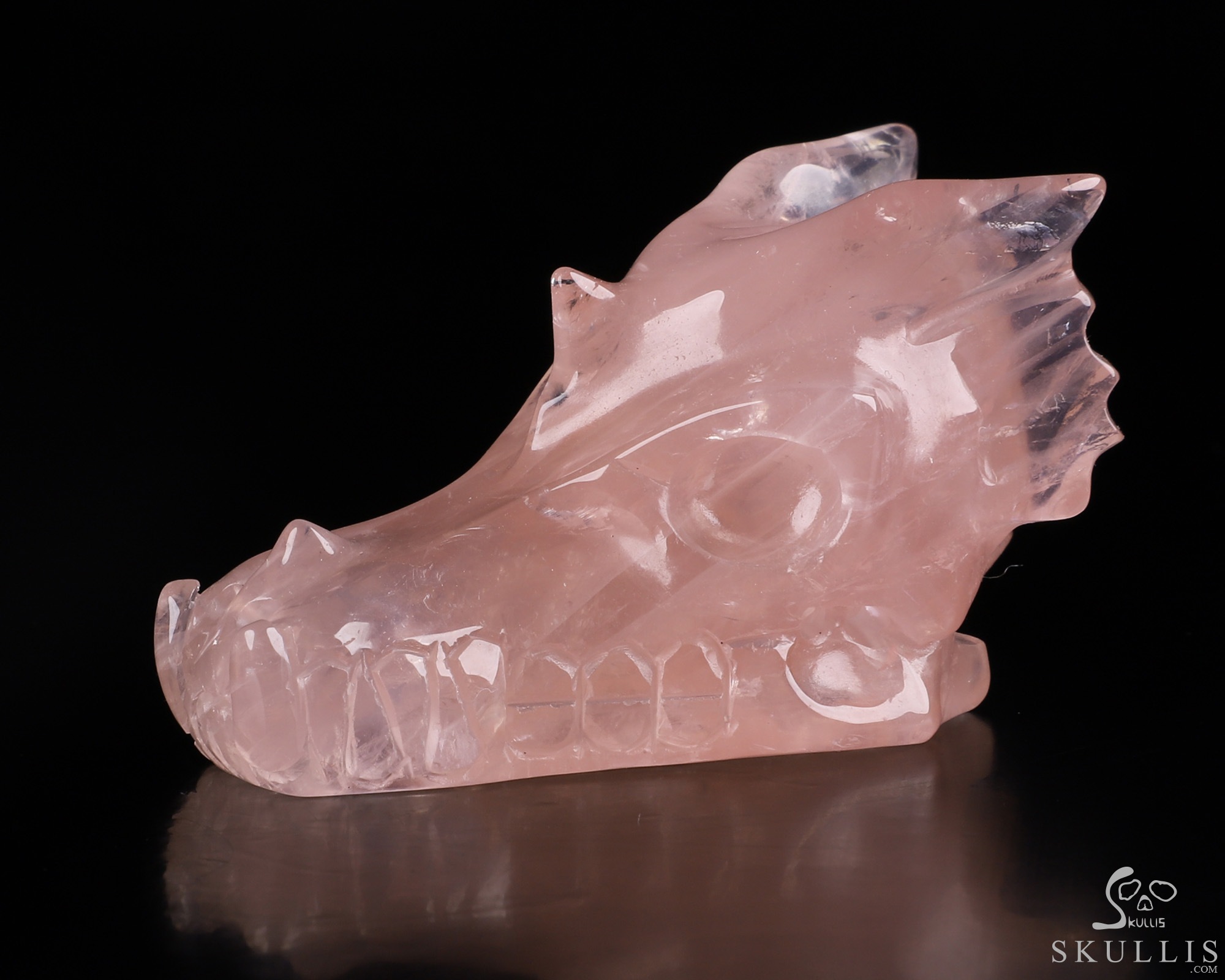 2.4" Rose Quartz Hand Carved Crystal Dragon Skull Sculpture, Crystal ...