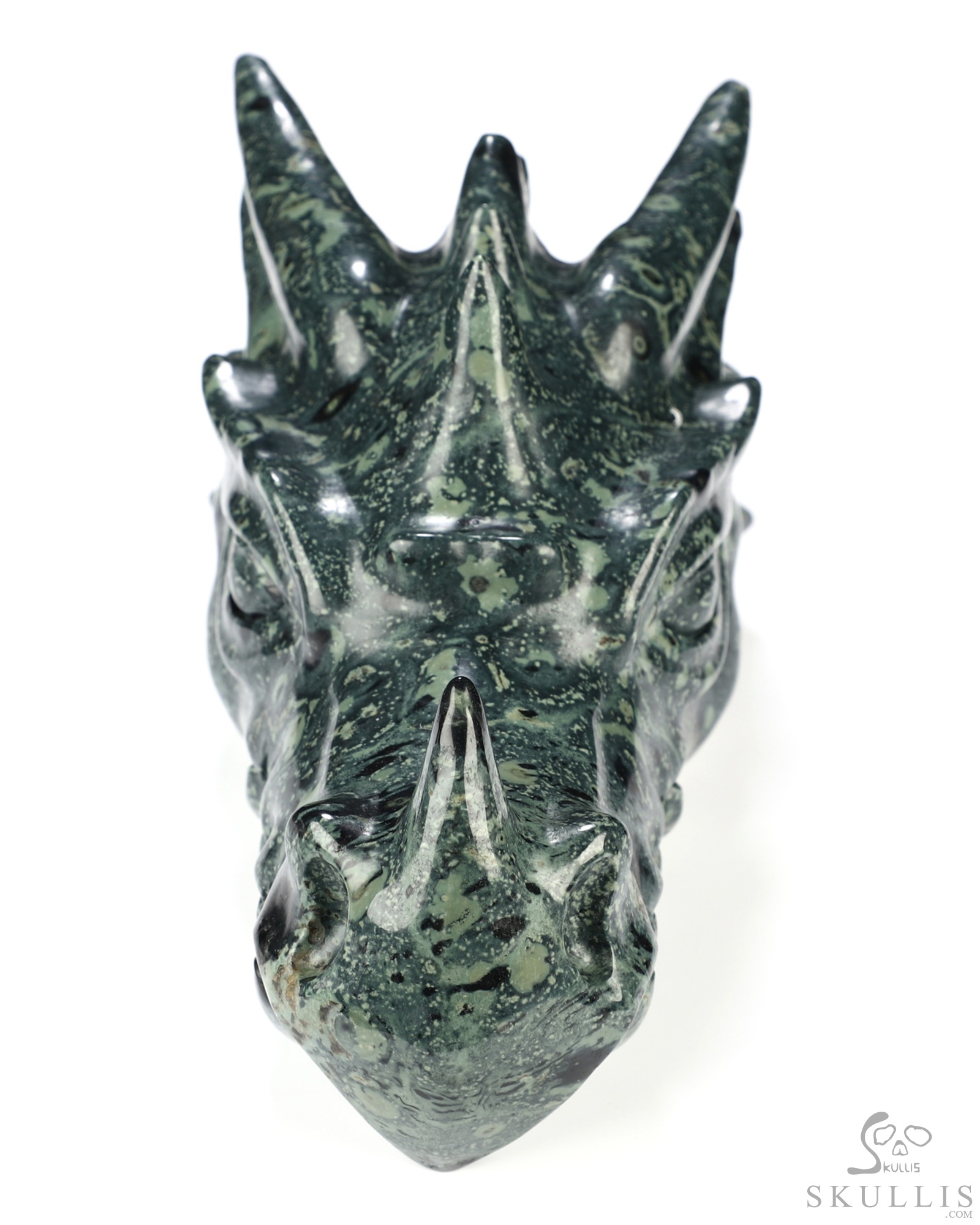 5.9" Kambaba Jasper Hand Carved Crystal Dragon Head Skull Sculpture ...