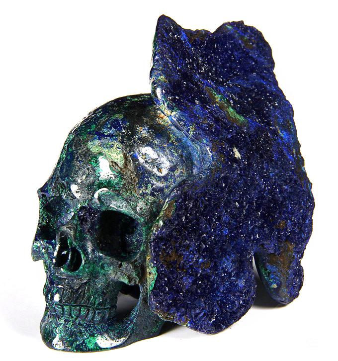 AMAZING UNIQUE Druse Huge 4.5" Azurite & malachite Carved Crystal Skull ...