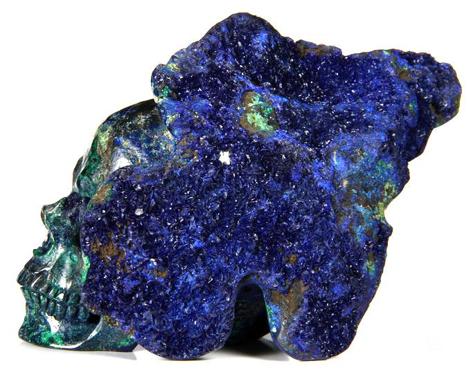 AMAZING UNIQUE Druse Huge 4.5" Azurite & malachite Carved Crystal Skull ...