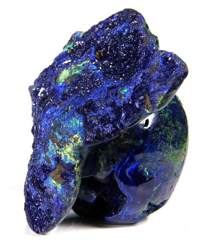AMAZING UNIQUE Druse Huge 4.5" Azurite & malachite Carved Crystal Skull ...
