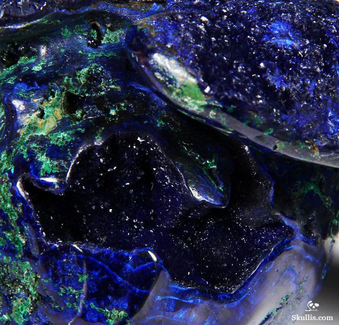 AMAZING UNIQUE Druse Huge 4.5" Azurite & malachite Carved Crystal Skull ...