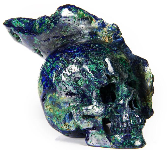 AMAZING UNIQUE Druse Huge 4.5" Azurite & malachite Carved Crystal Skull ...