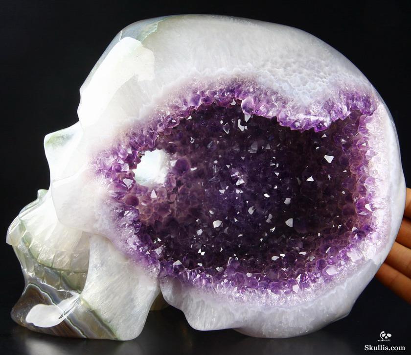 Awesome Lifesized 7.8" Amethyst Geode Agate Carved Crystal Skull, Super ...