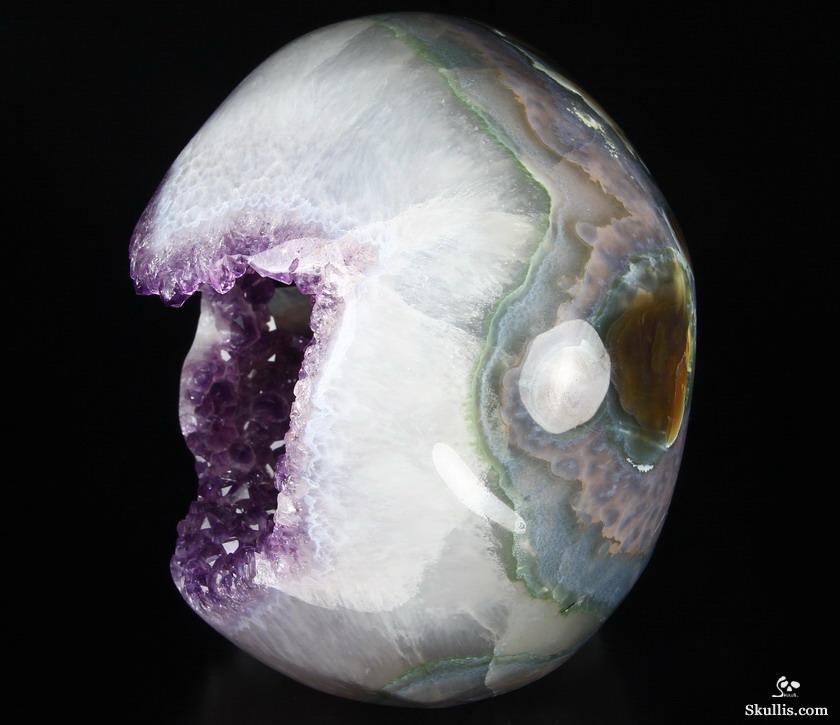 Awesome Lifesized 7.8" Amethyst Geode Agate Carved Crystal Skull, Super ...