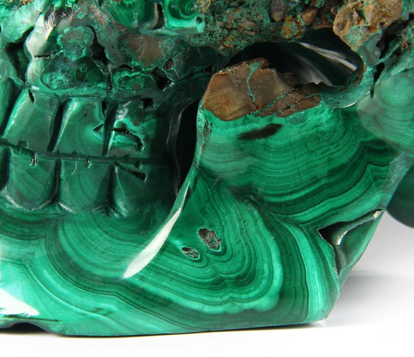 Gemstone Lifesized 6.7" Malachite Carved Crystal Skull, Super Realistic ...